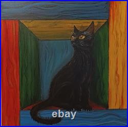 Tableau peint à la main sur toile moderne 50 x 50 cm chat noir ...