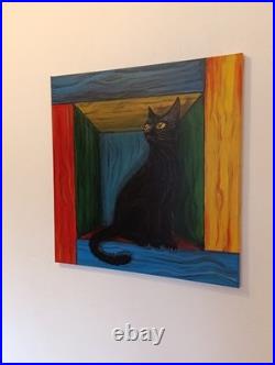 Tableau peint à la main sur toile moderne 50 x 50 cm chat noir ...